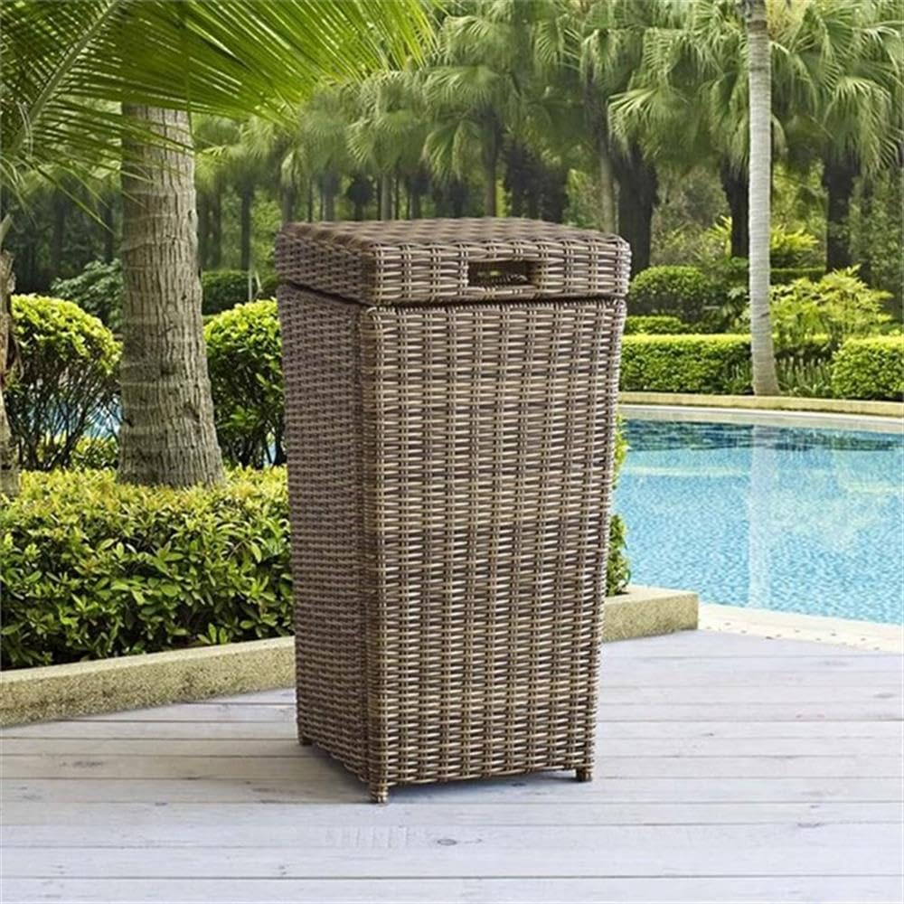 Afuera Living Modern Wicker Patio Trash Can in Weathered Brown