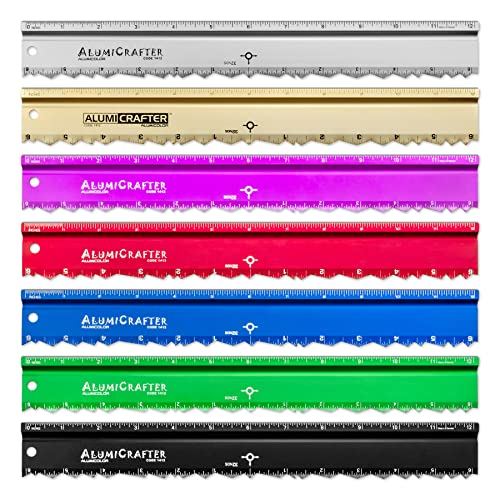 Alumicolor AlumiCrafter Straight Edge Metal Ruler with Unique Deckle Edge, Blue, 12 Inch