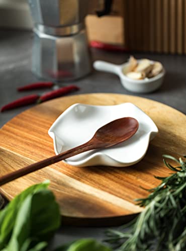 Cute Spoon Rest for Stove Top, Ceramic Spoon Holder for Kitchen Counter, 5.3 Inches Coffee Spoon Holder Utensil Rest, Cooking Gifts for Housewarming, Wedding, White