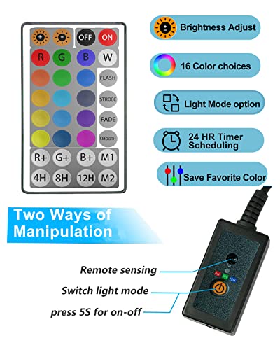 MingDak Fish Aquarium Tank Light - Aquarium Background Light with Timer Auto On/Off,Wireless Remote Control,RGB Colored Changing, Underwater Submersible LED Light,7.5 inch 9 LEDs