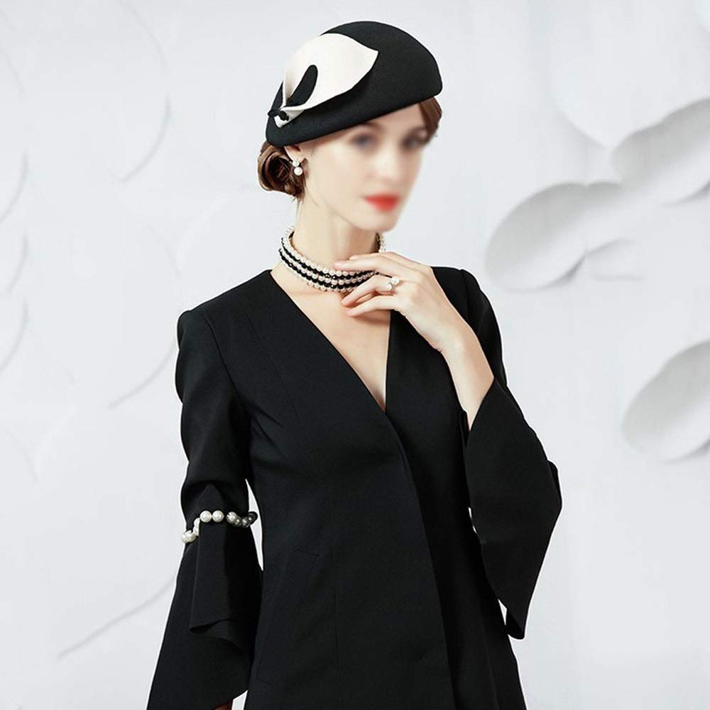 AFLHYJK Beret Hat Women Winter Hat Camel White Flower Wool Felt Pillbox Hat Lady Party Wedding Church Dress Hat
