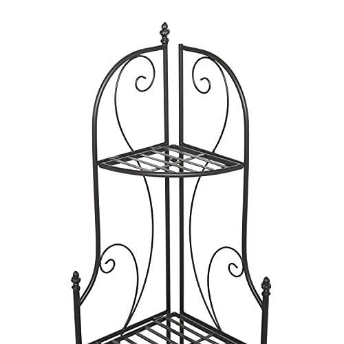 Deco 79 Metal Scroll Indoor Outdoor Tall Folding 3 Shelf Bakers Rack, 17" x 11" x 46", Black