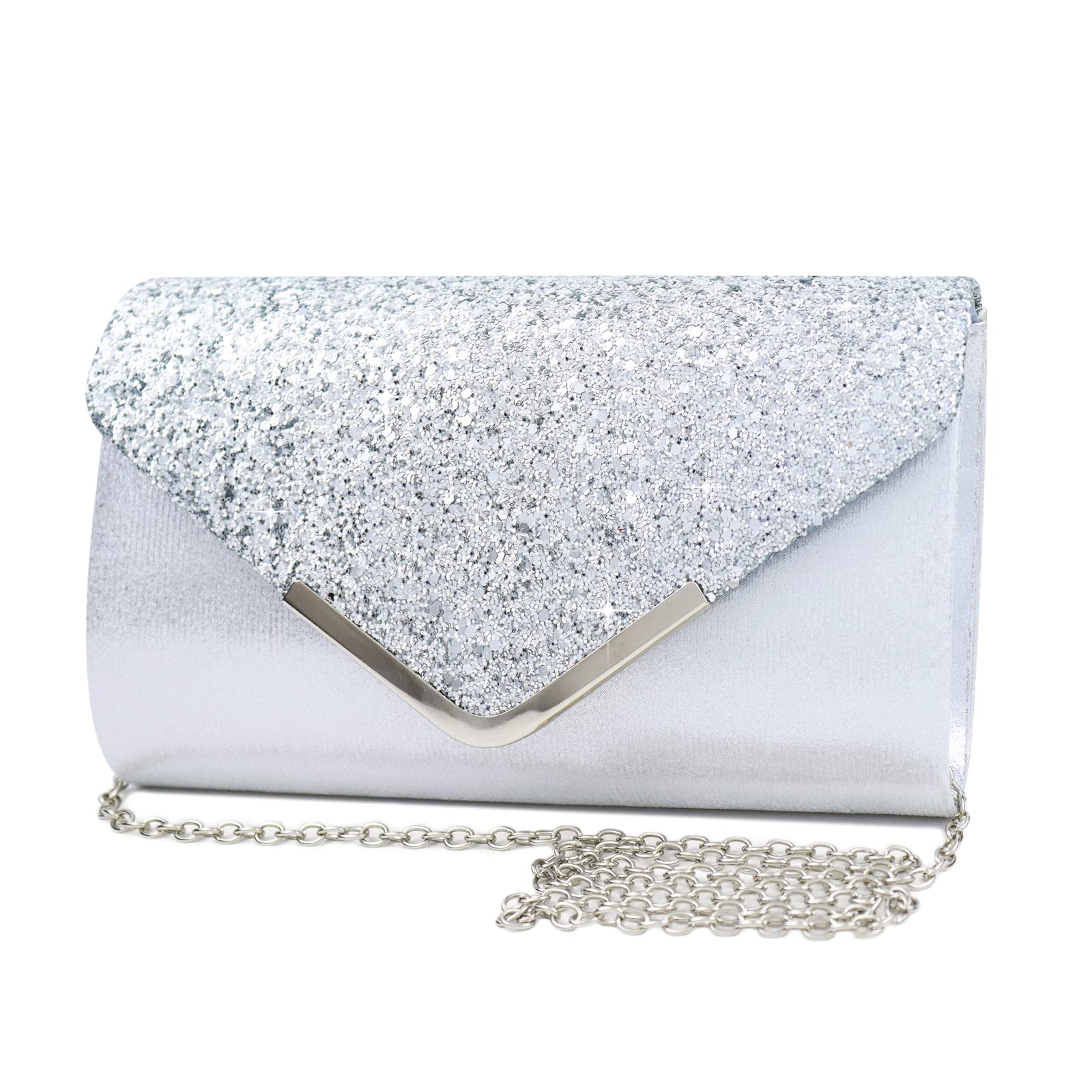 Carwales Silver Evening Clutch Women's Sequin Envelope Handbags Shiny Clutch Purse Wedding Prom Party Bridal Bag for Women(Silver)