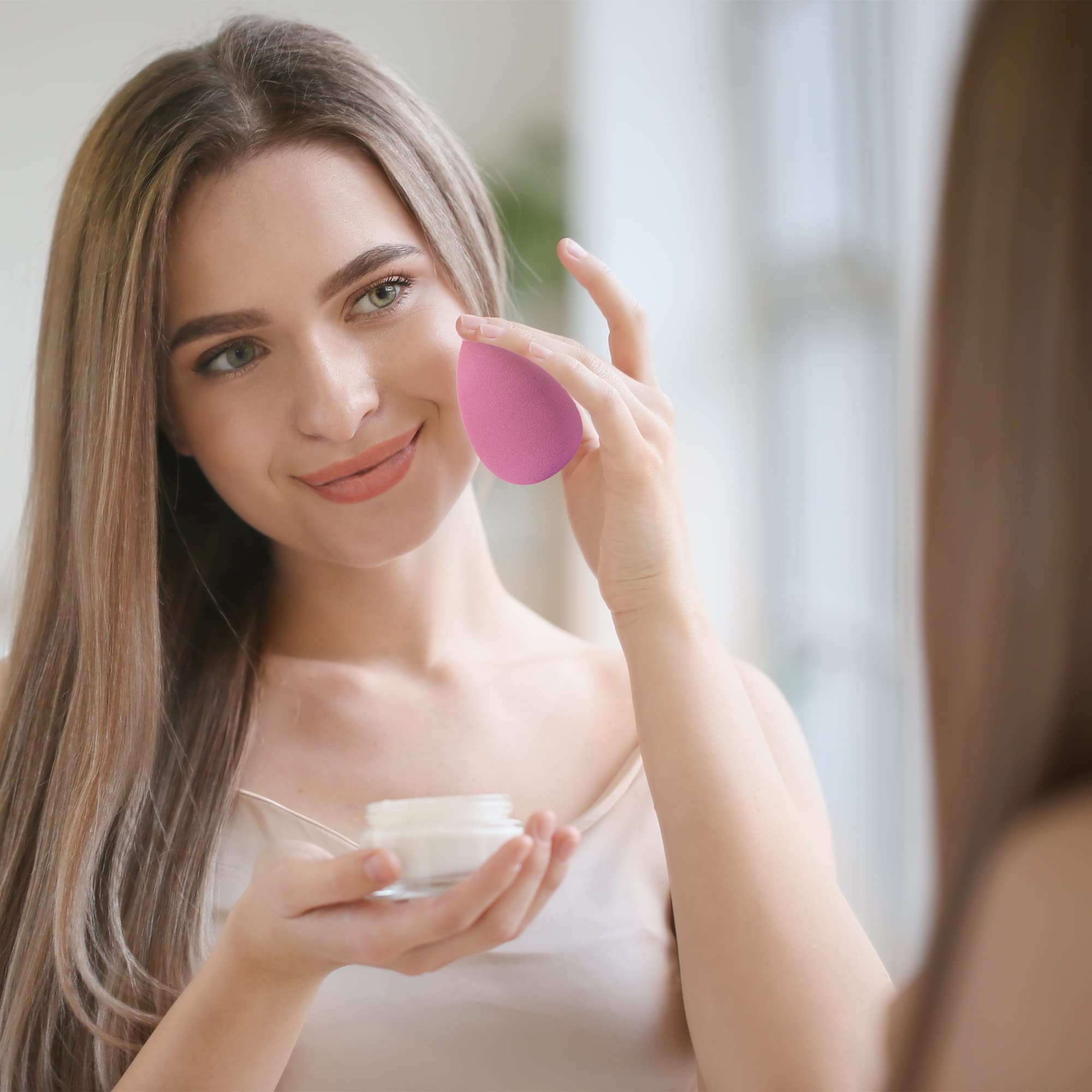 BETISTME Makeup Sponge Blender for Blending Foundations Face Sponge Cosmetics Sponge Pink Purple Gift Package 16 sponges & 2 holders