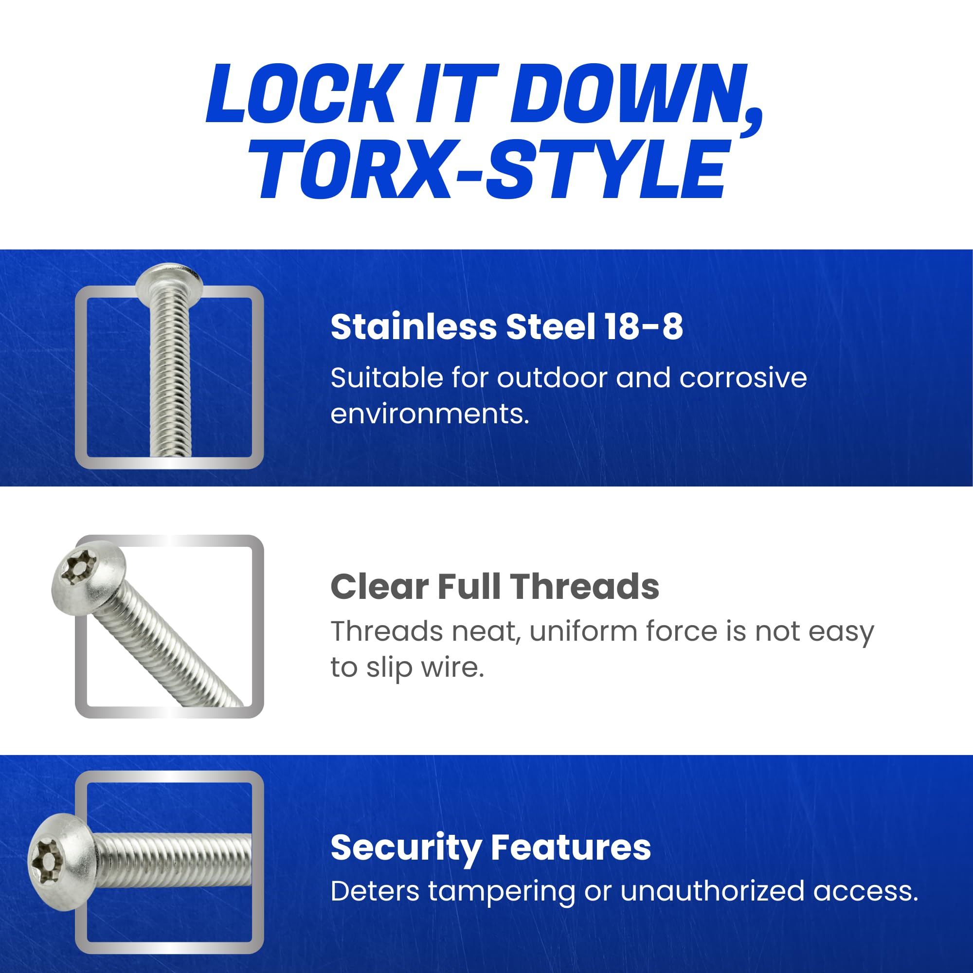 Fastenere Torx Security Machine Screws - 1/4-20 x 3/4" (10-Pack) Stainless Steel, Tamper-Resistant, Button Head Screws, Bolt Screw for Higher Level of Safety & Theft Prevention