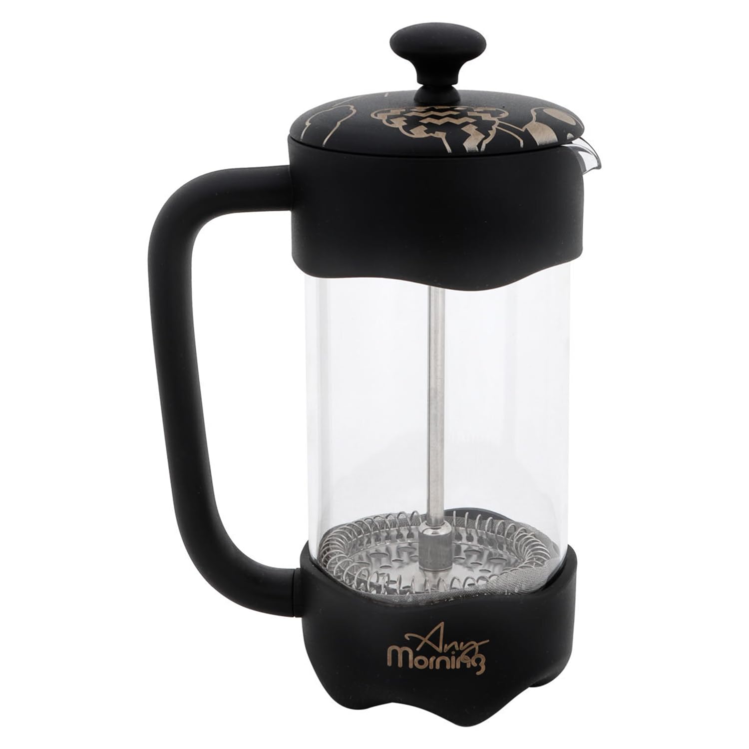 Any Morning French Press Coffee Maker,Tea & Coffee Press with Triple Stainless Steel Filter, small french press Coffee Brewer for Camping and Travel, Borosilicate Glass, 11 Oz, Black