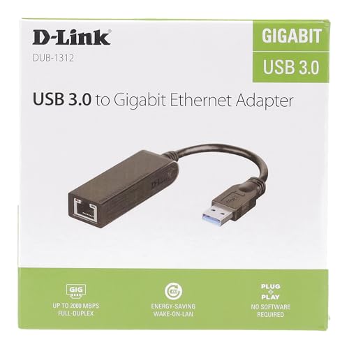 D-Link USB 3.0 to Gigabit Ethernet Adapter - USB to RJ45 for 10/100/1000 Network - Windows and Mac OS (DUB-1312)