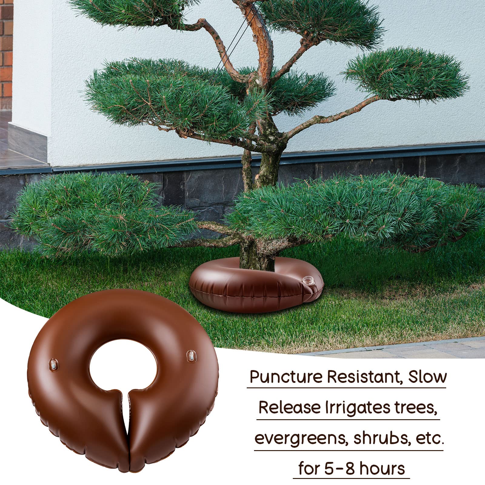 8 Pcs Tree Watering Bag 10 Gallon, Slow Release Tree Watering Ring Round PVC Drip Irrigation Water Pouch Automatic Drip System for Planting Gardening Trees and Shrubs, Brown, 23.6 x 23.6 Inch