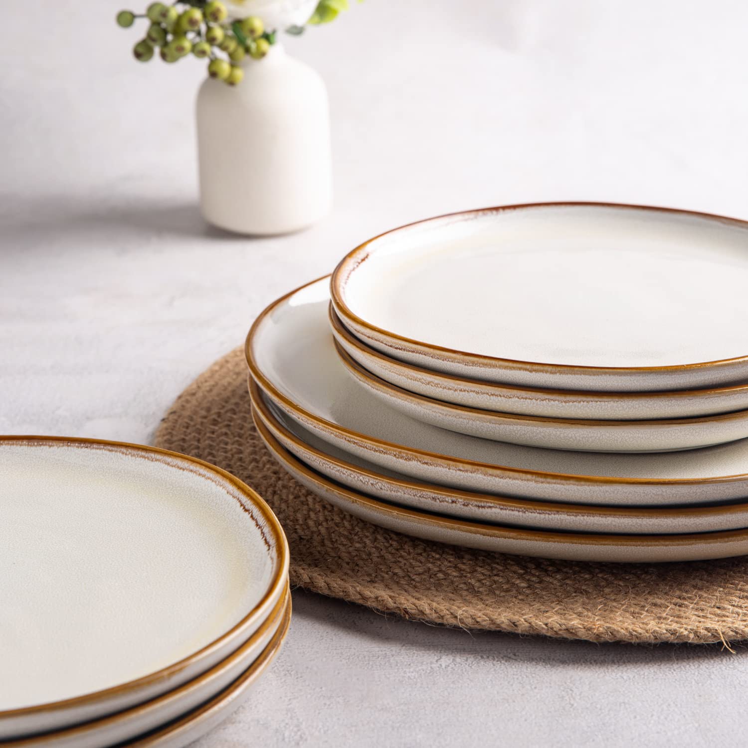 AmorArc Ceramic Dinnerware set, Service for 6 (18pcs), Stoneware Plates and Bowls Set,Highly Chip and Crack Resistant | Dishwasher & Microwave Safe,Ivory-Rustic Style