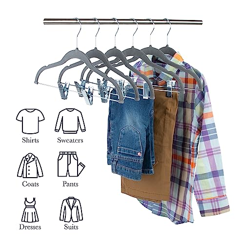 Simplify Children’s 6 Pack Slim Huggable Velvet Kids Hangers with Metal Clips, Good Nursery Closet, Baby Dresses, Outfits, Pants, Bodysuits & Jackets, Grey (3227-GREY)