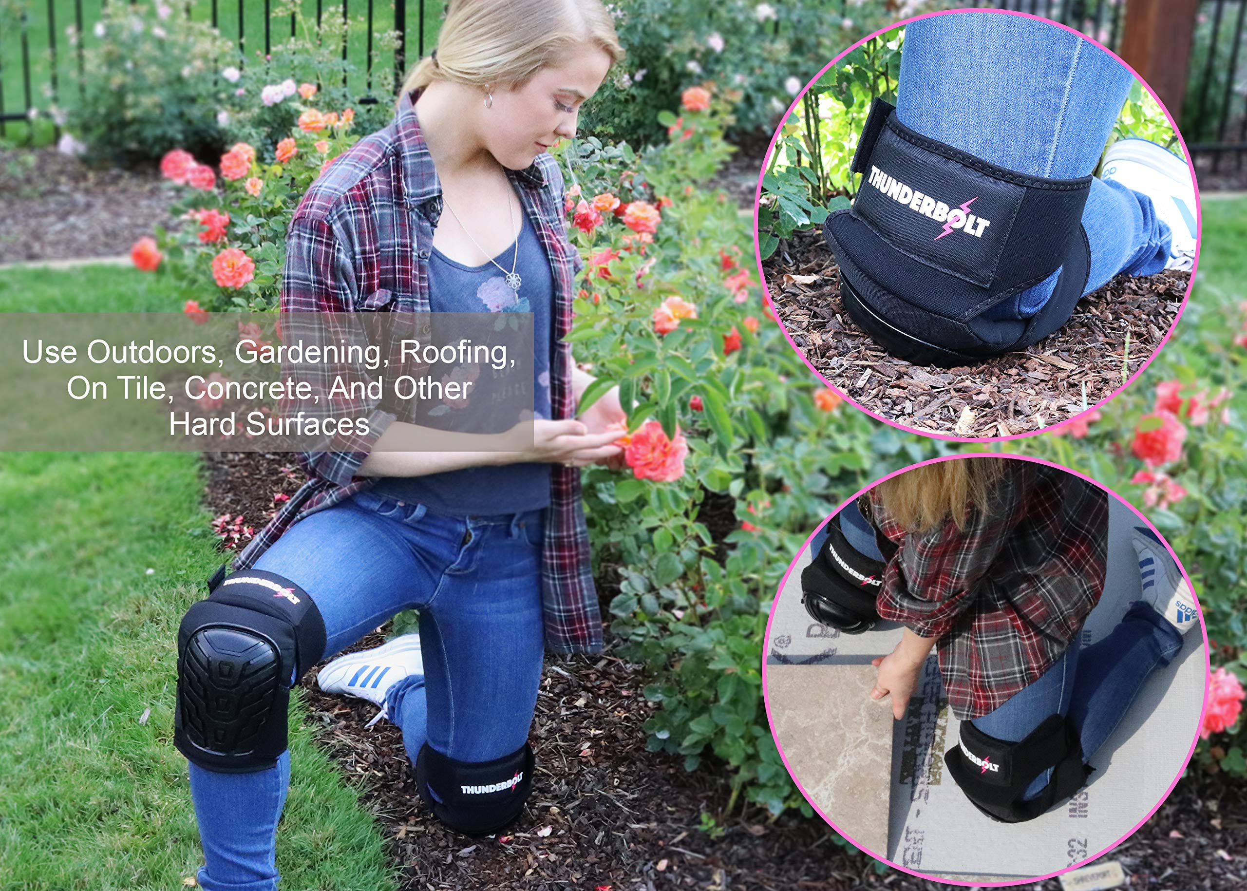 Thunderbolt Knee Pads for Women for Work for Flooring, Gardening, Cleaning, Tile Work, with Comfortable Gel Cushion and Anti-Slip Straps
