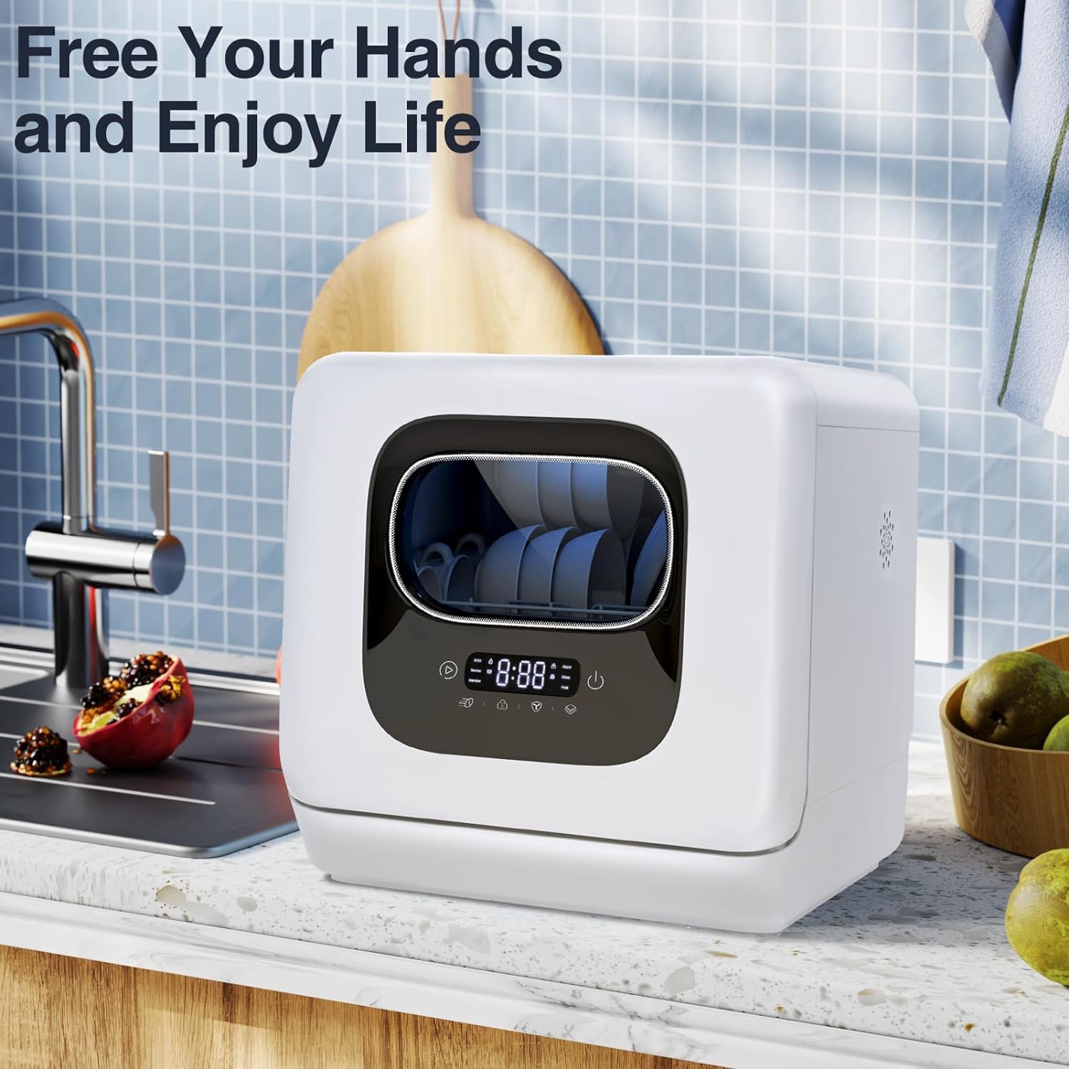 AGLUCKY Countertop Dishwasher, Portable Dishwashers with 6 Programs, 24H Timing, Air-Drying, 360Β° Deep Cleaning, Mini Dishwashers for Apartments, Dorms & Kitchenettes