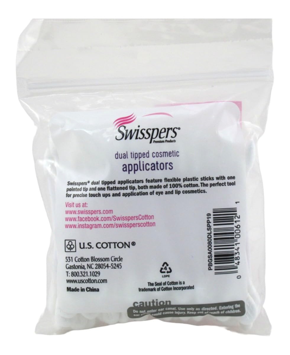 Swisspers Cotton Swabs 80 Count Cosmetic Applicators (Pack of 3)