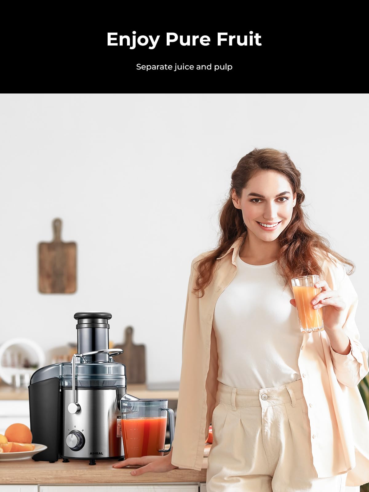 Aiheal Juicer Machines 1000W Juicer with 3.2” Big Mouth for Whole Fruits and Veg, Juice Extractor with 2 Speeds, Anti-Drip System, Easy to Clean, BPA Free