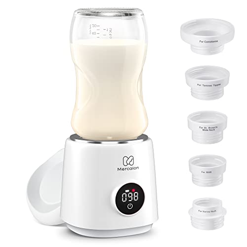Bottle Warmer, Portable Bottle Warmer for Travel with 5 Adapters, Mercalon Upgraded Rechargeable Baby Milk Warmer, Fast Heat Warmer with Digital Display for Formula & Breastmilk (Bottle Warmer)