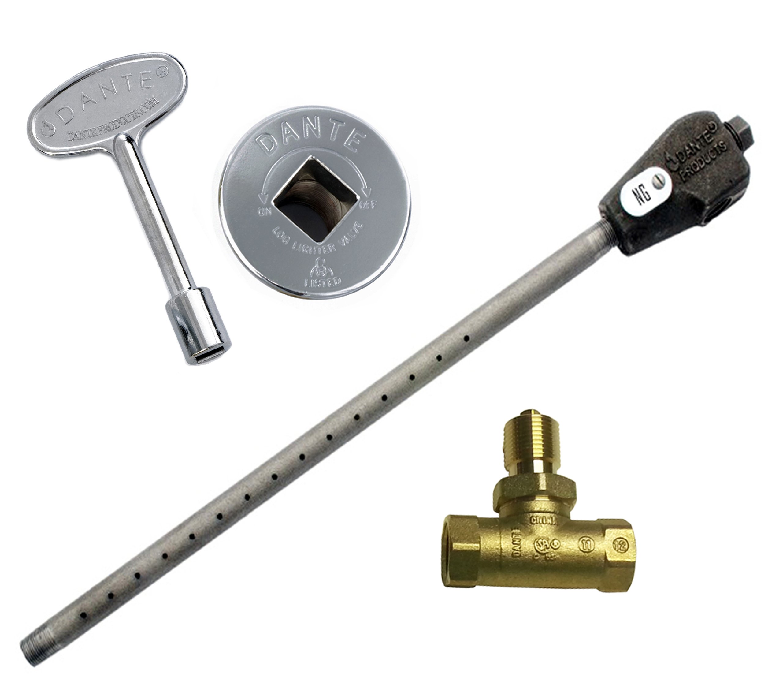 Dante Products NG.BVS.CR Universal Log Lighter Combo Kit with Natural Gas Log Lighter, Straight 1/2-Inch, Quarter-Turn Ball Valve, Chrome Floor Plate and 3-Inch Key