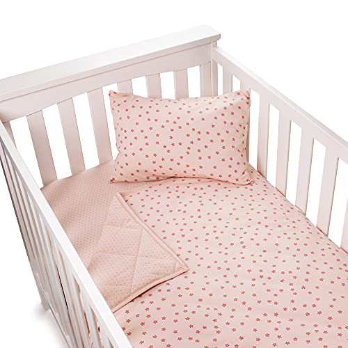 Ely's & Co. Baby Crib Bedding Sets for Girls β Perfect for Toddler Beds β 4 Piece Set Includes Crib Sheet, Quilted Blanket, Crib Skirt, and Baby Pillowcase β Pink Floral Design