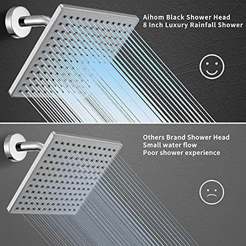 Aihom Shower Faucet Set Chrome, 8-Inch Rainfall Shower Head & Stainless Steel Shower Arm, Single Function Shower System with Single Handle Brass Rough-in Valve, Shower Trim Kit
