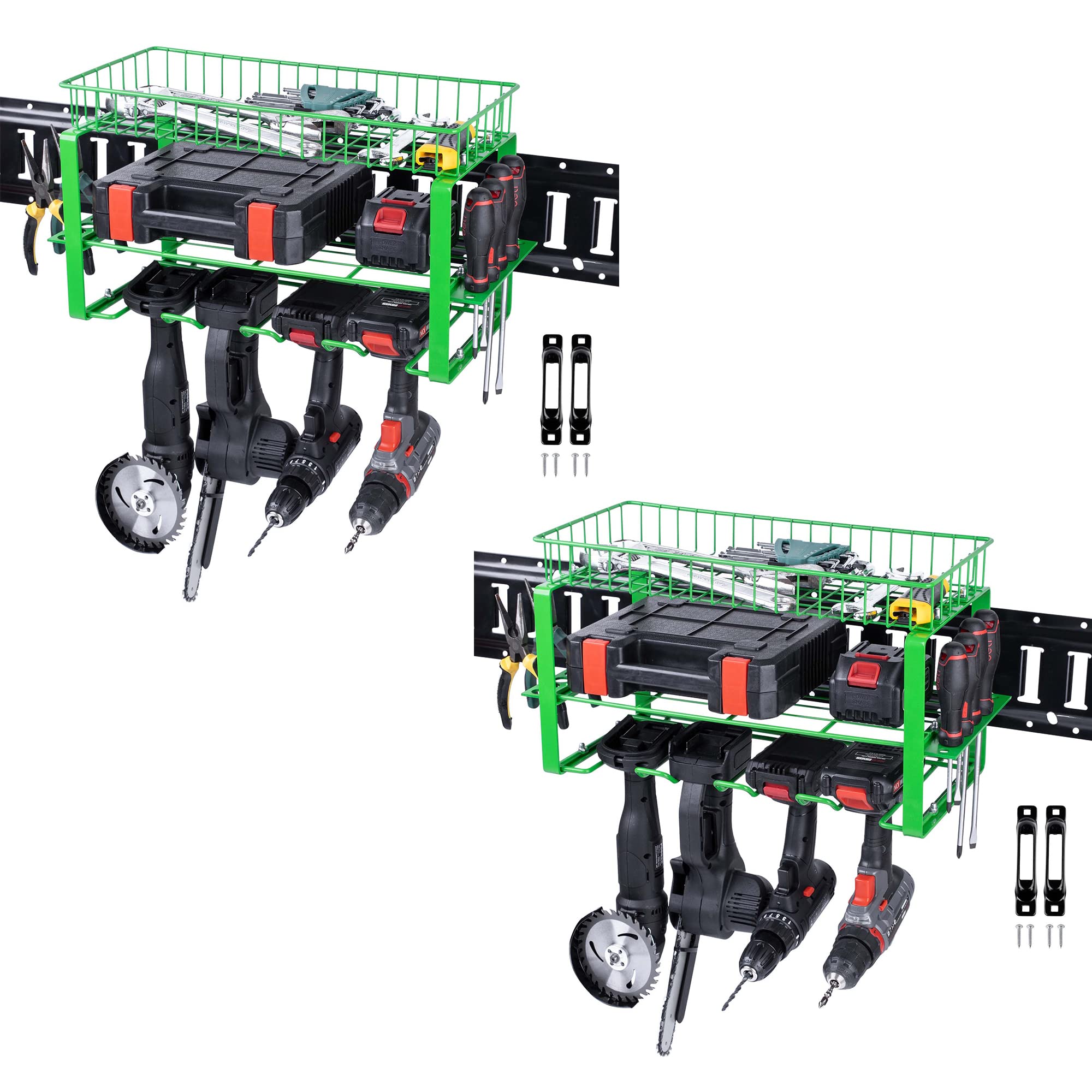 AUTOSwpozo E-Track Power Tool Organizer, Heavy Duty Metal Tool Shelf, Utility Storage Rack in Trailers, Garages and Trucks with E-Track (Green)