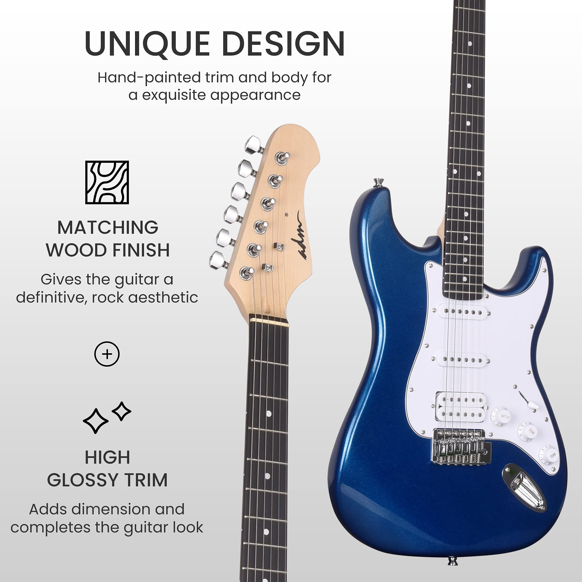 ADM Electric Guitar Beginner Kit 39 Inch Full Size Guitar Package with Amplifier, Bag, Strap, String, Tuner, Cable and Picks, Blue