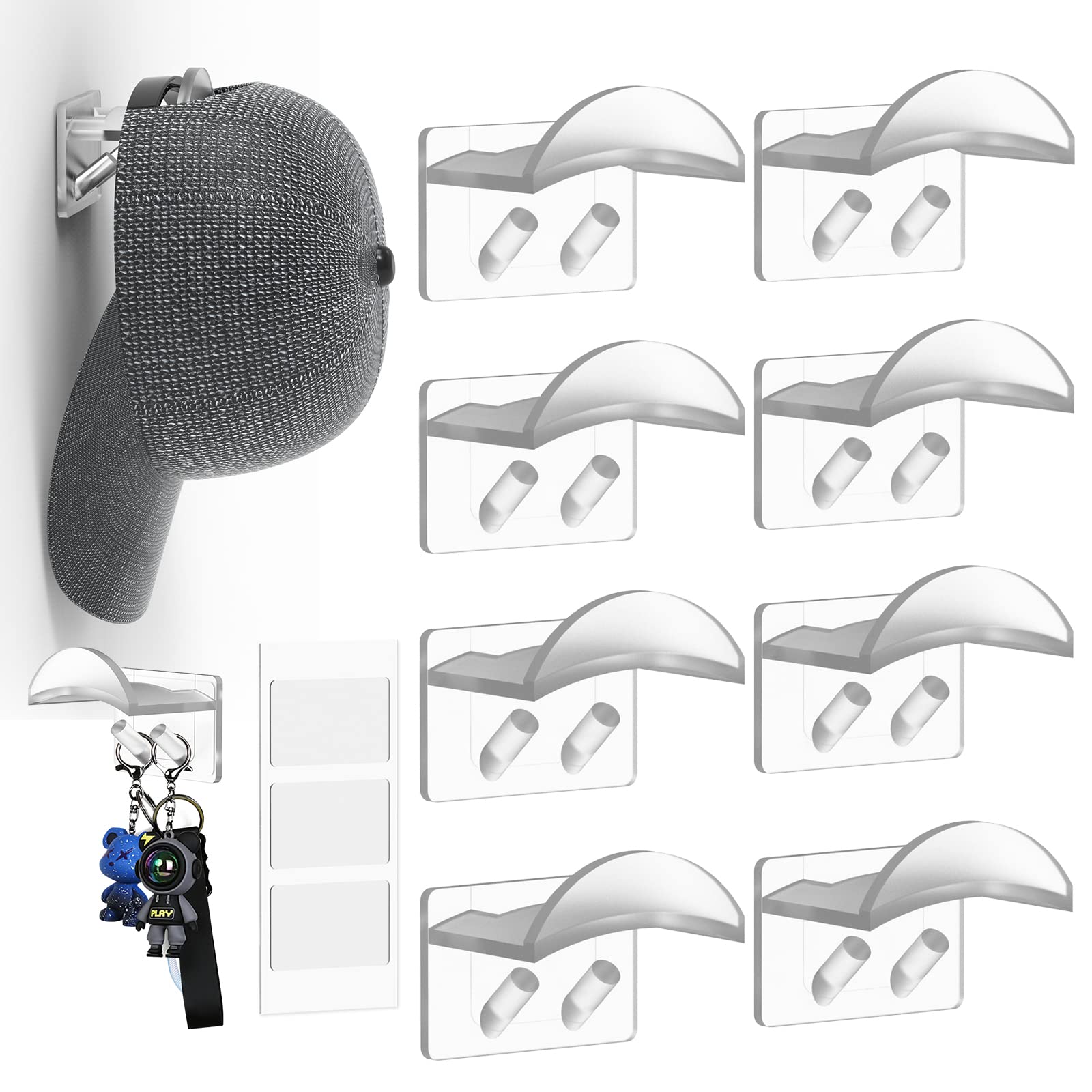 Heynew Adhesive Hat Hooks for Wall - Hat Rack for Baseball Caps，Cowboy Hat Hanger Cap Holder Organizer for Room, Closet & Storage Organizer