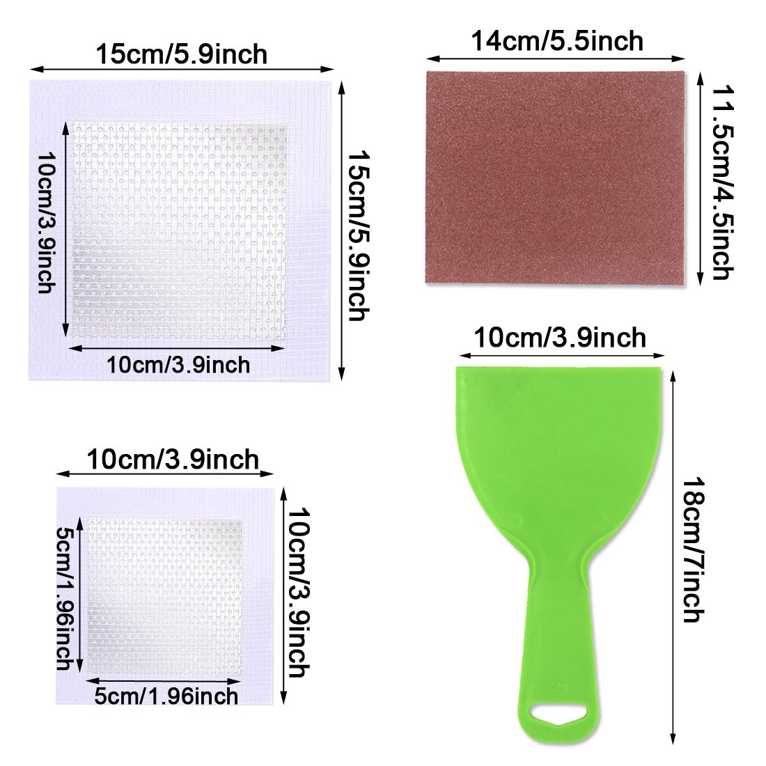 8 Pieces Aluminum Wall Patch Kit 6 Pcs Self-Adhesive Drywall Repair Mesh Board with Scraper and Sanding Paper for Covering Wall Cracks Holes Blemishes