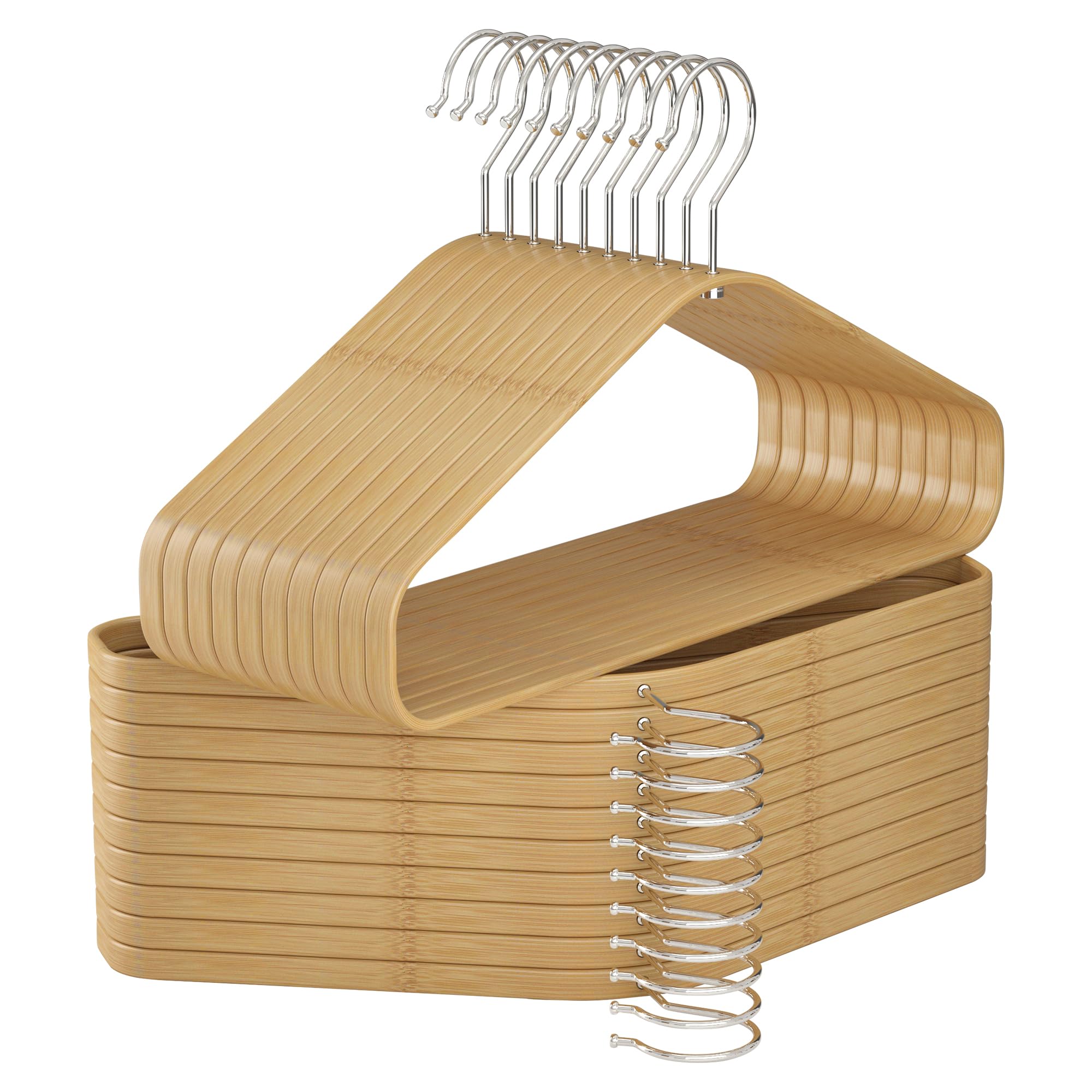 APRTAT Bamboo Hangers 20 Pack - Durable & Slim Coat Hanger - Suit Hangers with 360-Degree Rotatable Hook, Suit Hangers for Clothes, Jacket, Shirt, Tank Top, Pant (Natural-1, 20)