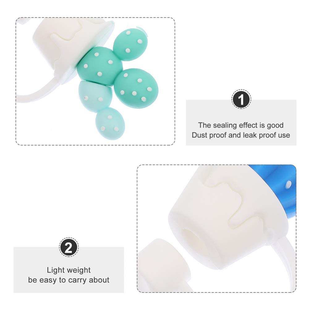Amosfun 2pcs Silicone Straw Tips Cover - 8mm Diameter Straw Tips Lids Cactus Shape Straw Tips Cover Straw Plug Drinking Cap for Home Kitchen Accessories