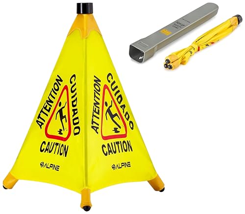 Alpine Pop-Up Wet Floor Sign - Portable Three Sided Caution Cone - Slip & Fall Accident Prevention - for Commercial & Office Use (20 inches)