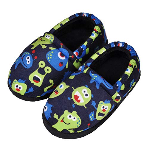 CCVON Boys Girls Slippers Cute Soft Cartoon House Shoes Cozy Plush Slippers Indoor Outdoor Navy Blue 11
