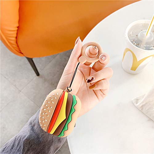BONTOUJOUR AirPods Pro Case, Creative Fun Food Potato Chips Hamburger Shape Matte Surface TPU Silicone Cover Protective Skin for Apple AirPods Pro +Ring Lanyard -Hamburger