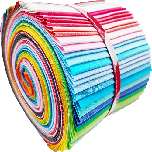 CJINZHI Jelly Rolls for Quilting, Jelly Roll Fabric, 50 Precut 3.94-Inch Roll Up Cotton Fabrics Strips with Solid Colors, Sewing Pattern Collection for DIY Craft.