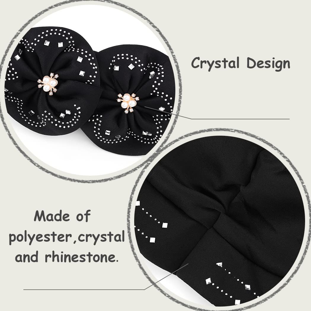 African Flower Turban Black Pre-Tied Headwrap Crystal Bonnet Beanie Cap Headbands for Women