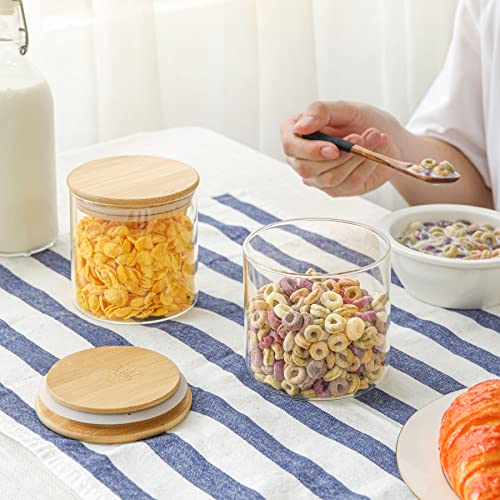 ComSaf 20 oz Glass Food Storage Jars Set of 6, Clear Storage Containers with Airtight Bamboo Lid, Pantry Organization Jar, Spice, Blooming Tea, Coffee and Sugar Container, Canister Set for Kitchen