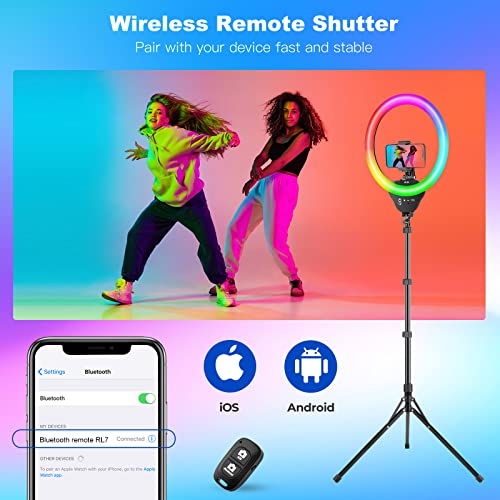 Aureday 12" Selfie Ring Light with Stand and Phone Holder, 15 Color RGB Ring Light with 62" Tripod, Dimmable LED Ringlight for Phone Photography, Live Stream, Creative Videos