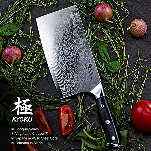 KYOKU Vegetable Cleaver Knife - 7" - Shogun Series - Japanese VG10 Steel Core Forged Damascus Blade - with Sheath & Case