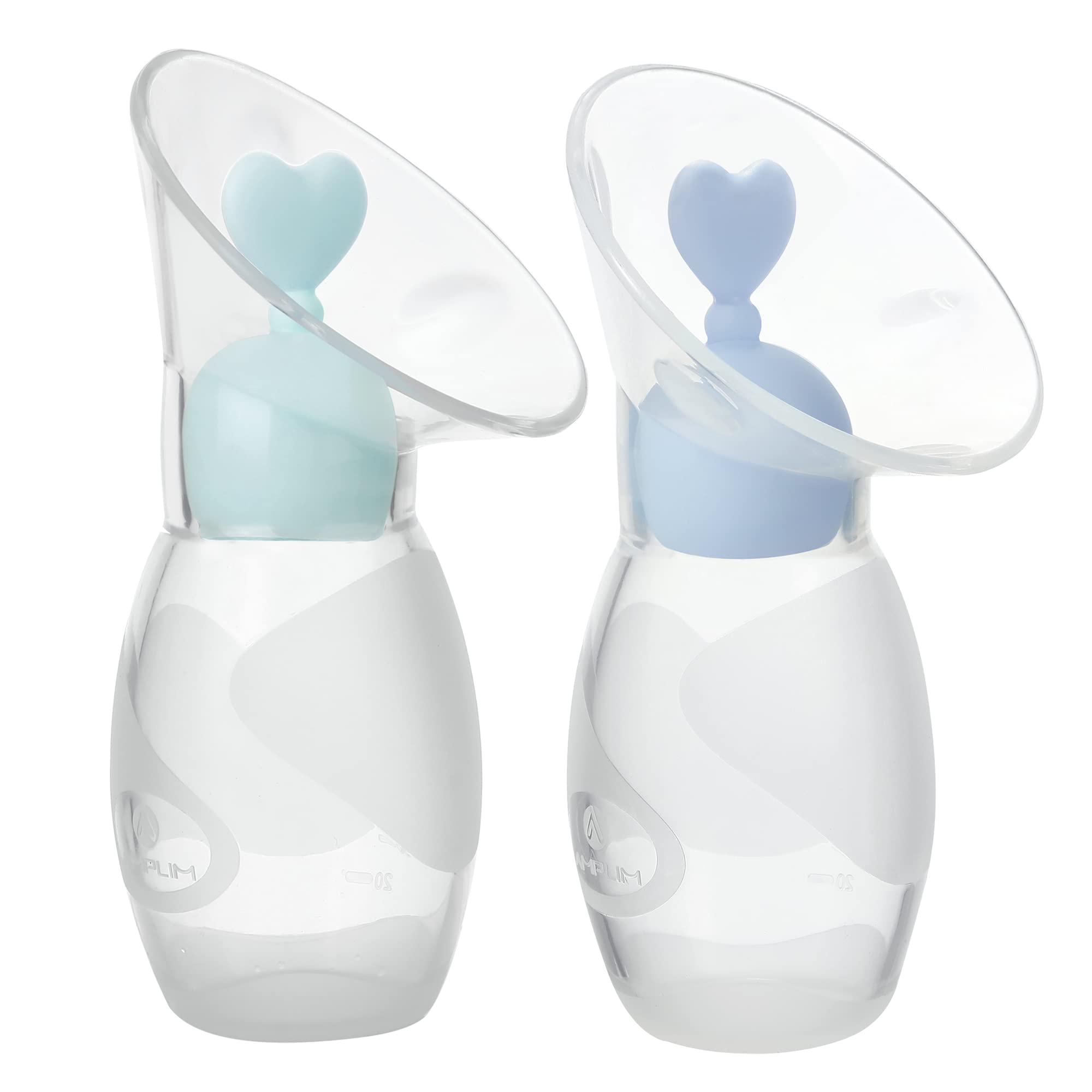 Amplim Gen 2 Manual Breast Pump/Collector for Breastfeeding with Stopper (2-Pack 4 oz/100ml) Food Grade Silicone BPA PVC and Phthalate Free (Blue + Green)