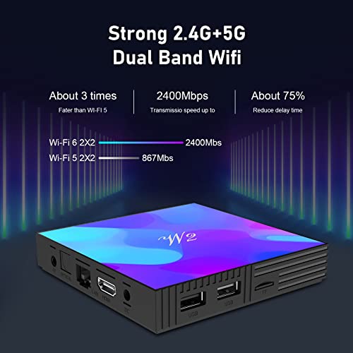 Android 11 TV Box S905W2 USB 2.0 3D 4K UHD 4GB RAM 64GB ROM 2.4G 5G Dual Band WiFi with BT 4.2 WiFi Media Player with Backlit Mini Keyboard Set Top TV Box