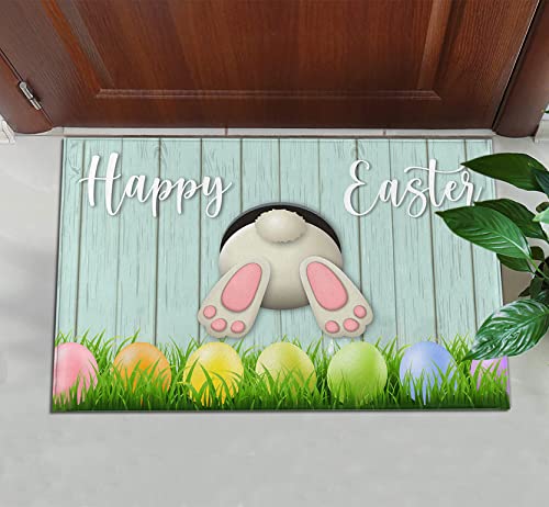AUSTAB Easter Welcome Door Mat Bunny Tail Spring Floor Mat Indoor Outdoor Entrance Bathroom Door Mat Non-Slip Washable Greeting Party Decorations 17 X 29 Inches