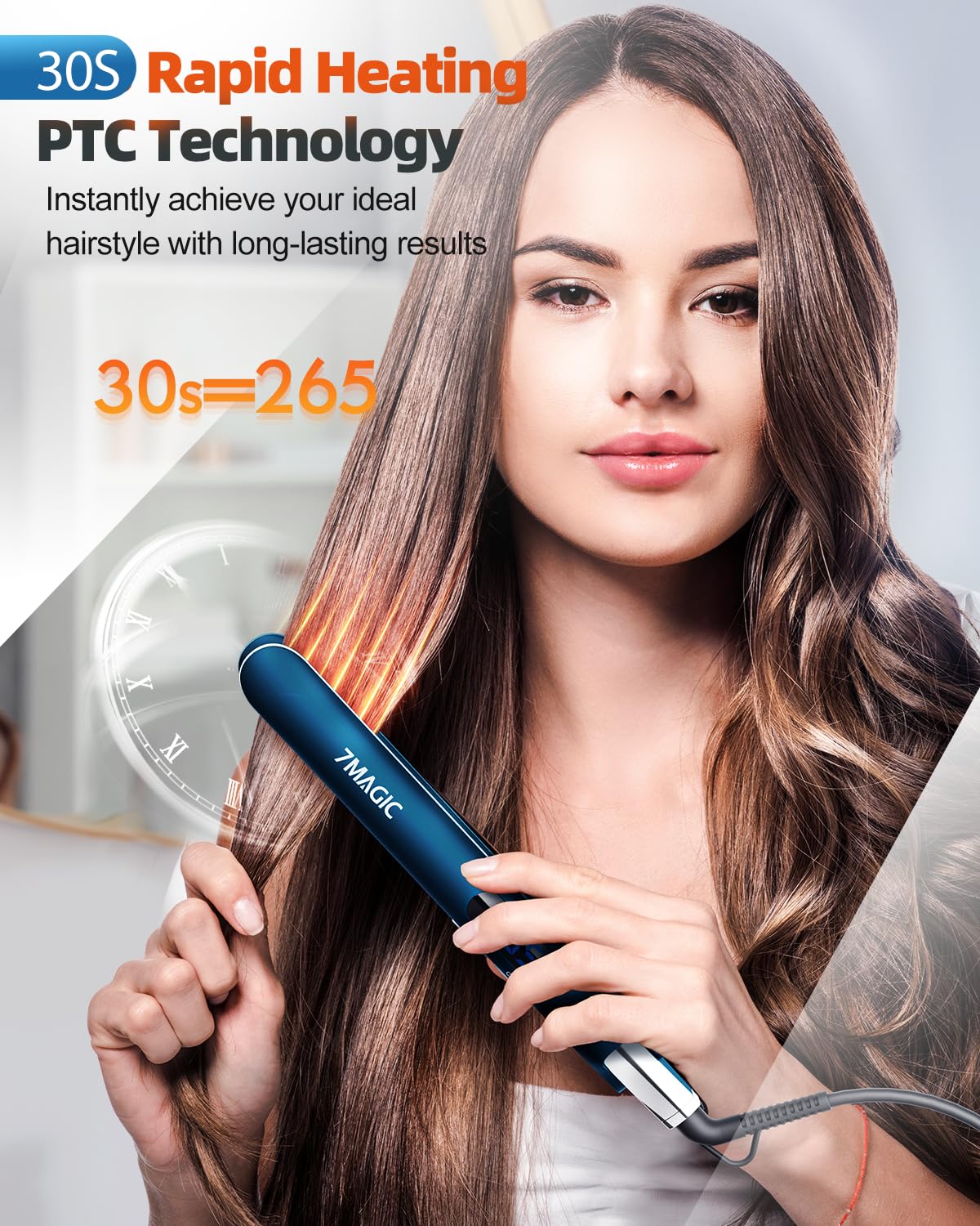 7MAGIC Negative Ion Ceramic Flat Iron with Digital Display - 1 Inch Hair Straightener for Long & Short Hair, 2 in 1 Curling Iron & Straightener, Anti Static & Auto Shut-Off