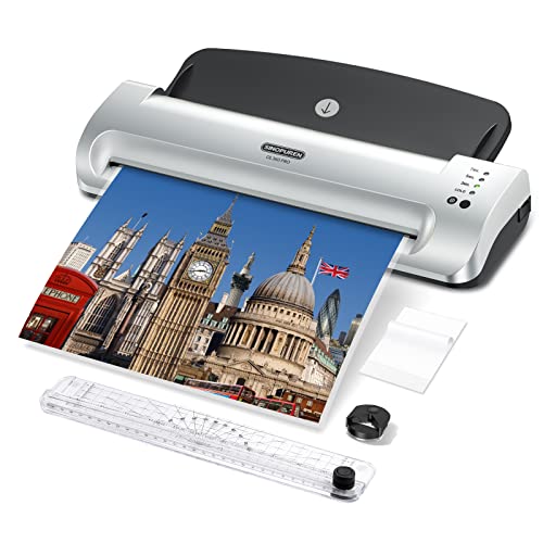 Sinopuren Thermal Laminator Machine and Laminating Pouches Bundle, 13-inch Wide Lamination 3mil 100pack, Letter Size, with Paper Trimmer, Corner Rounder, Quick Warm-Up, Cold and Hot