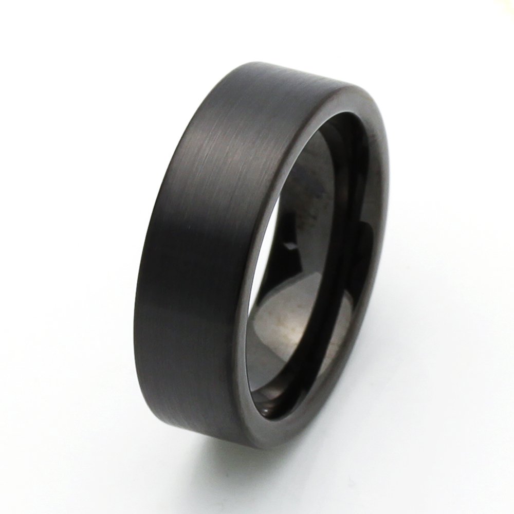 7MM Comfort Fit Tungsten Carbide Wedding Band Flat Pipe Cut Style Brushed Black Tungsten Ring (5 to 15), 10