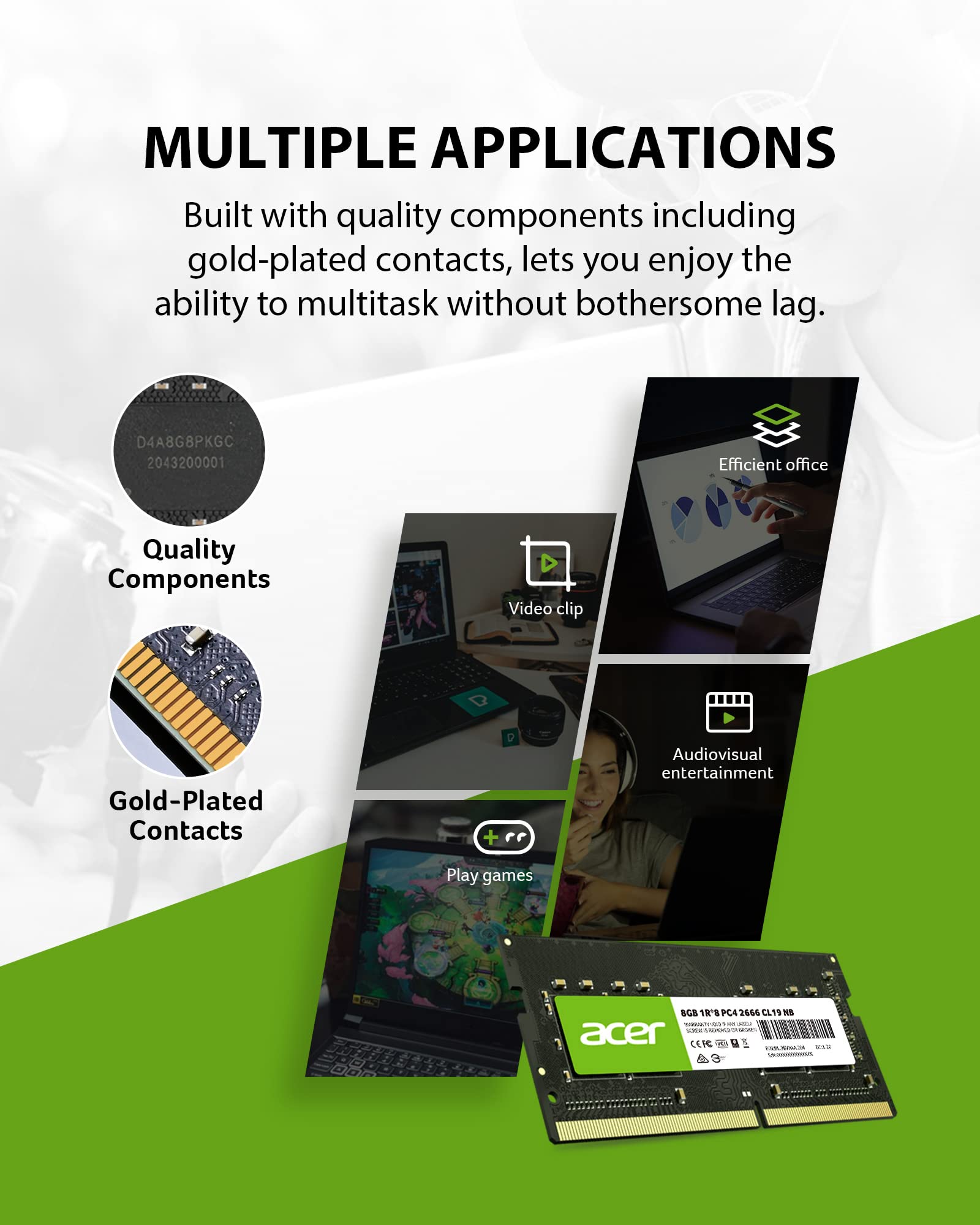 acer SD100 16GB RAM DDR4 (1x16GB) Laptop Ram 2666 MHz SODIMM PC4-2500 CL19 Memory 1.2v - BL.9BWWA.210