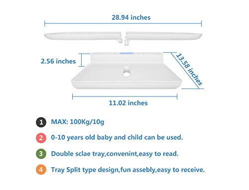 KAZETEC Baby Scale, Pet Scale, Multi-Function Digital Scale Measure Toddler/Adult/Puppy/Cat/Dog Weight(Max:220LBS) and Height(Max:70CM) Accurately, Precision at ± 10g, KG/LB/OZ, Blue Backlight