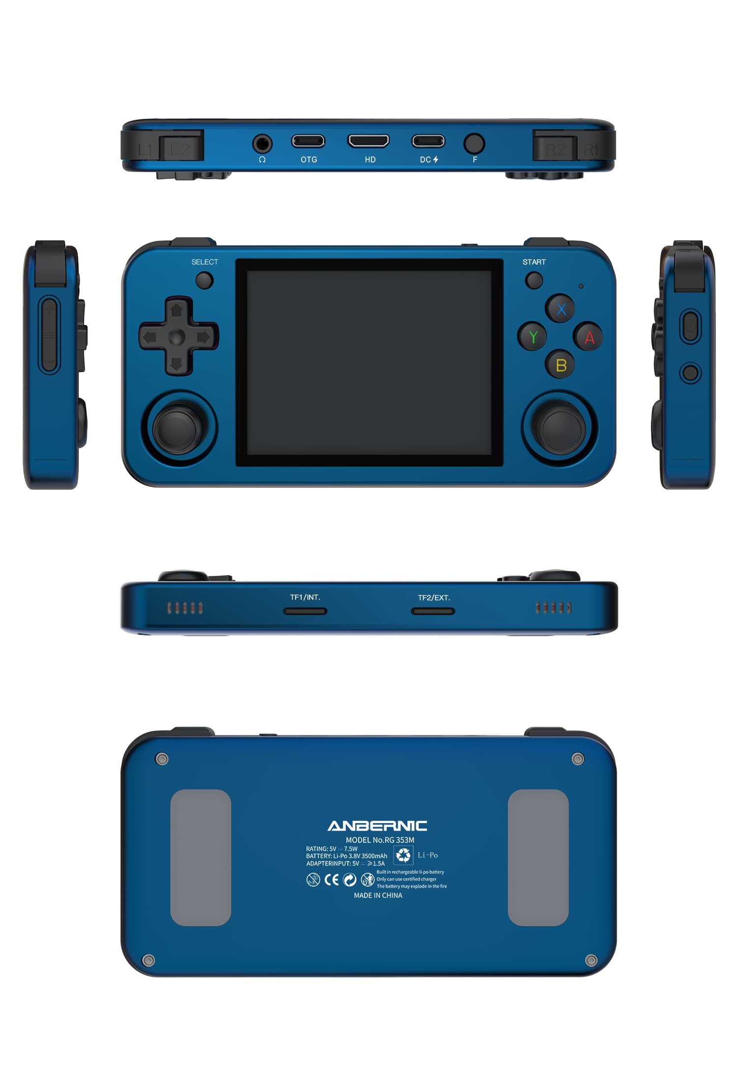 ANBERNIC RG353M Handheld Game Console , Aluminum Alloy CNC Process Dual OS Android 11 + Linux System Support 5G WiFi 4.2 Bluetooth Built-in 64G SD Card 4452 Games