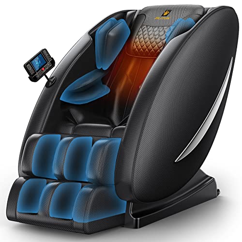 BILITOK Massage Chair Recliner with Zero Gravity, Full Body Massage Chair with Heating, Bluetooth Speaker, Airbags, Foot Roller, Touch Screen, Space-Saving for Office,Faux Leather (Black)