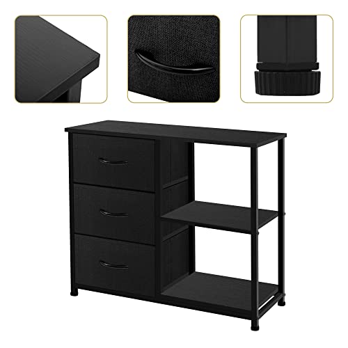 AZL1 Life Concept Rustic Brown Fabric Dresser, 4 Drawer Organizer Unit with 2 Shelves, Storage Chest for Bedroom, Entryway, Hallway, Living Room, Office, Black