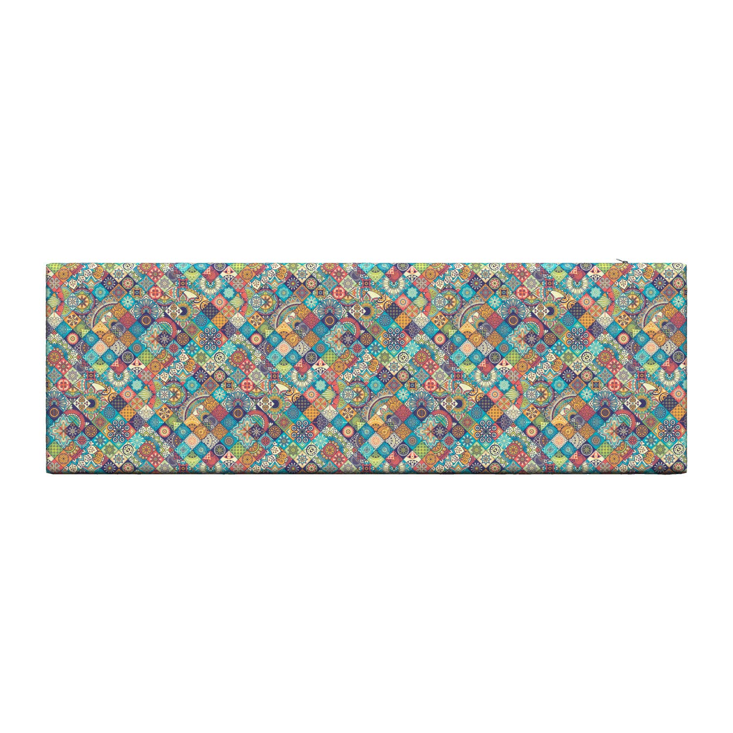Ambesonne Bohemian Bench Pad, Geometric Pattern with Ornamental Floral Folk Art Abstract, Standard Size HR Foam Cushion with Decorative Fabric Cover, 45" x 15" x 2", Cadet Blue