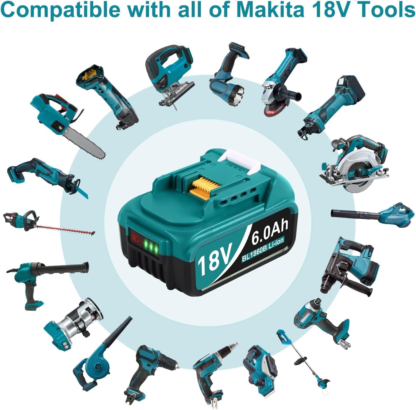Aoasur 2023 Upgrade Version 6.0Ah Replacement for Makita 18V Battery 2Packs, Same Color as Makita Tool, fits All Makita 18V Tools and OEM Charger