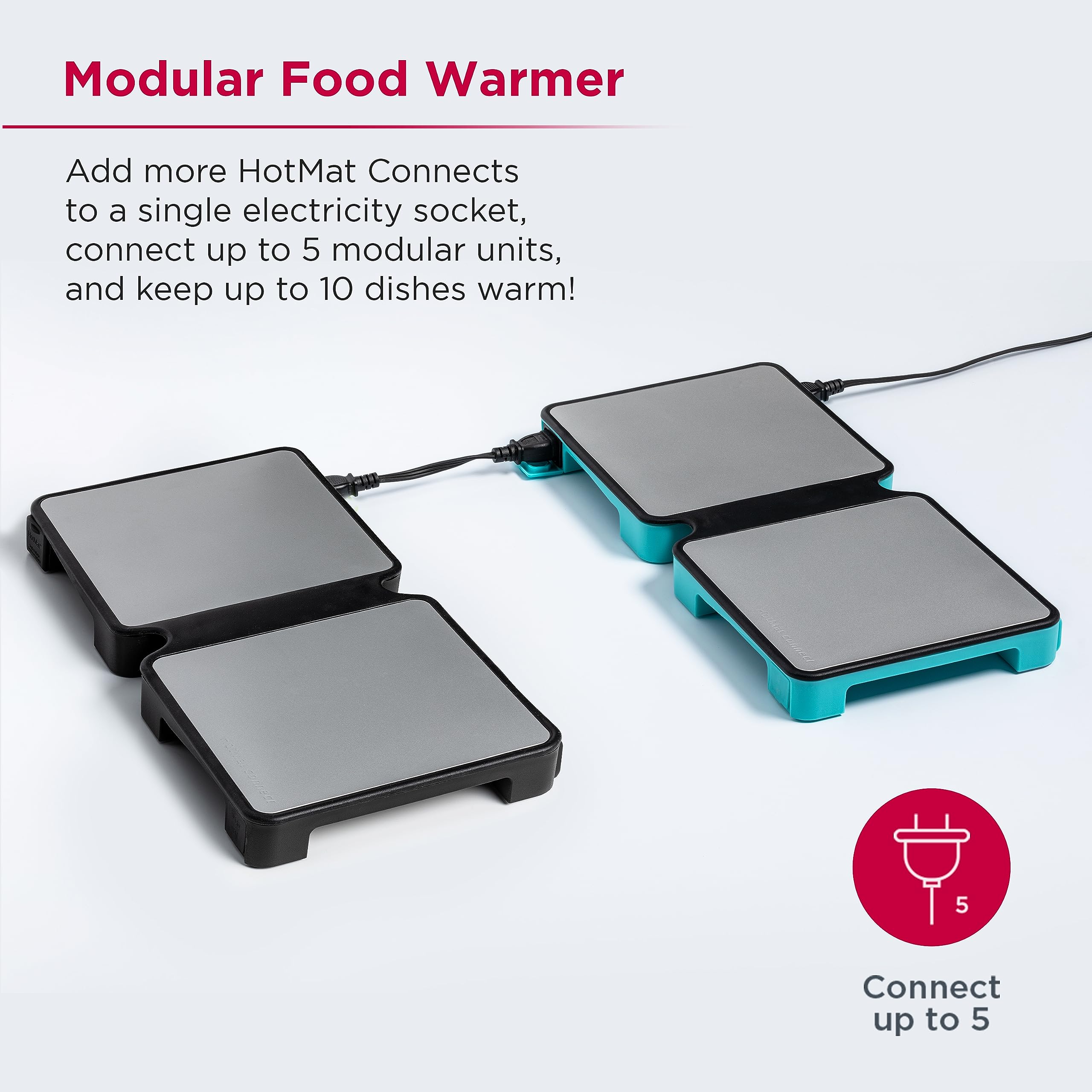 HotMat Connect Food Warmer Tray - Foldable with Silicone and Adjustable Temperature - Modular Compact Warming Plate for Home Dinners, Parties and Buffets - Black, 2-Dish (1-Pack)